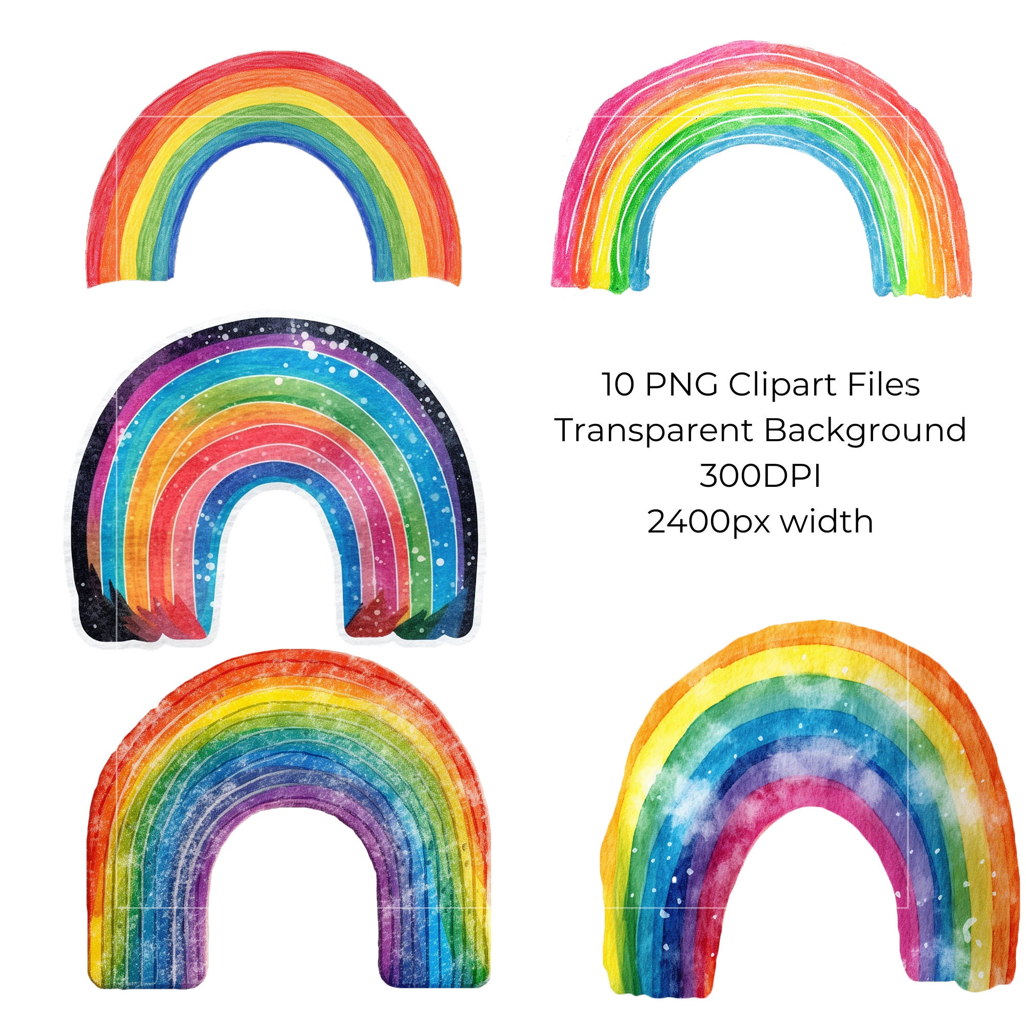 Illustrated Rainbow Clipart, Drawn Rainbows, Chalk, Crayon, Colored ...