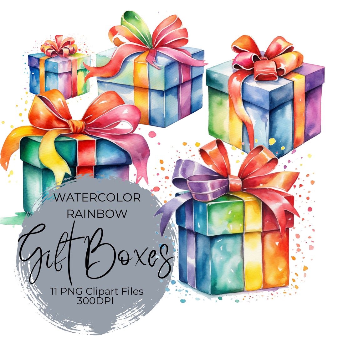 Watercolor Rainbow Gift Box Clipart, Rainbow PNG, Watercolor Clipart ...