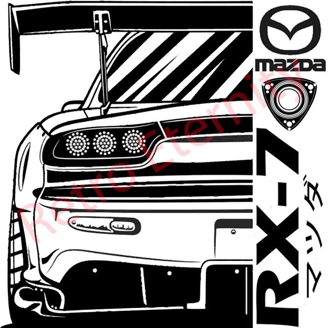 Mazda RX-7 Rear View JDM Art Print – Black & White Line Drawing - Etsy
