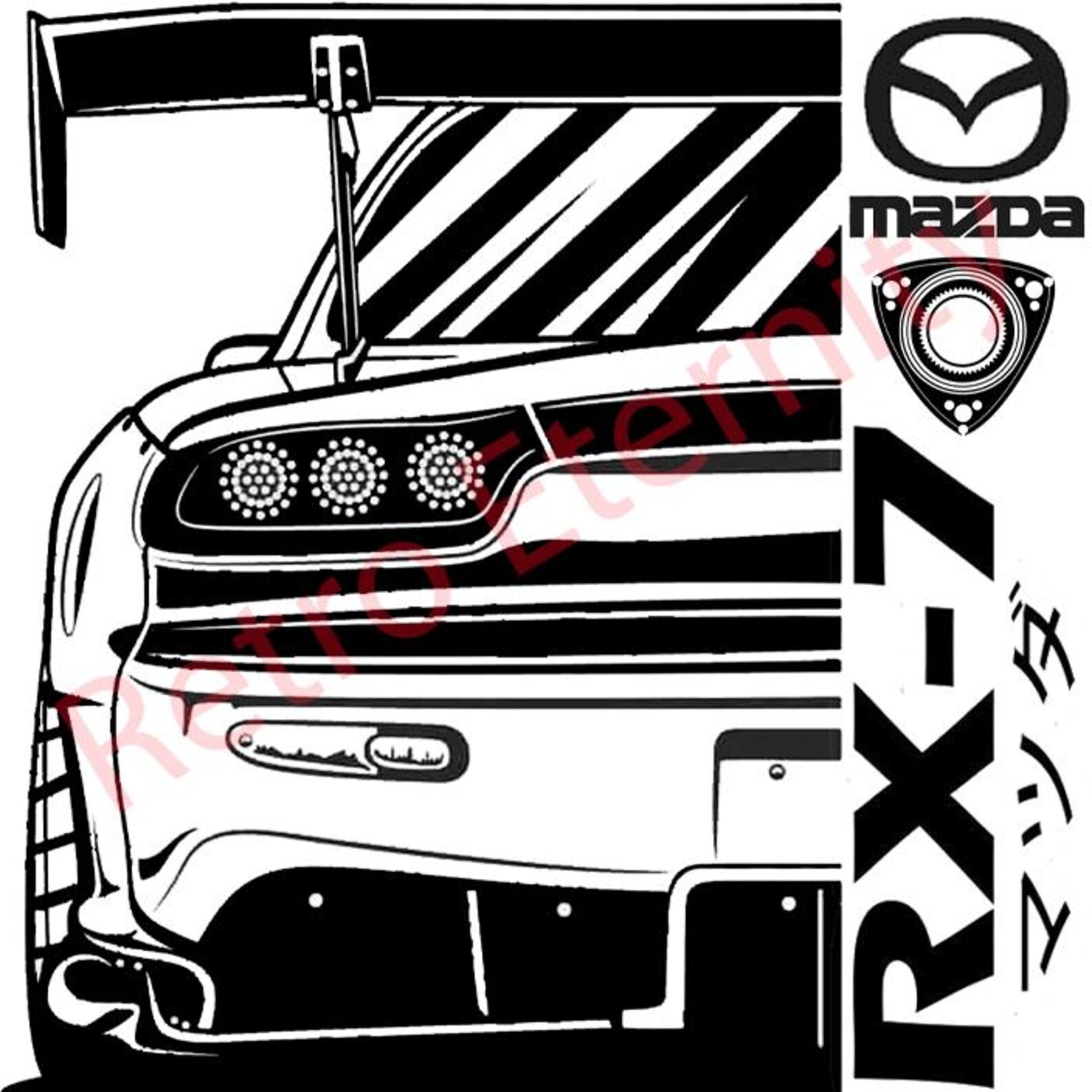Mazda RX-7 Rear View JDM Art Print – Black & White Line Drawing - Etsy