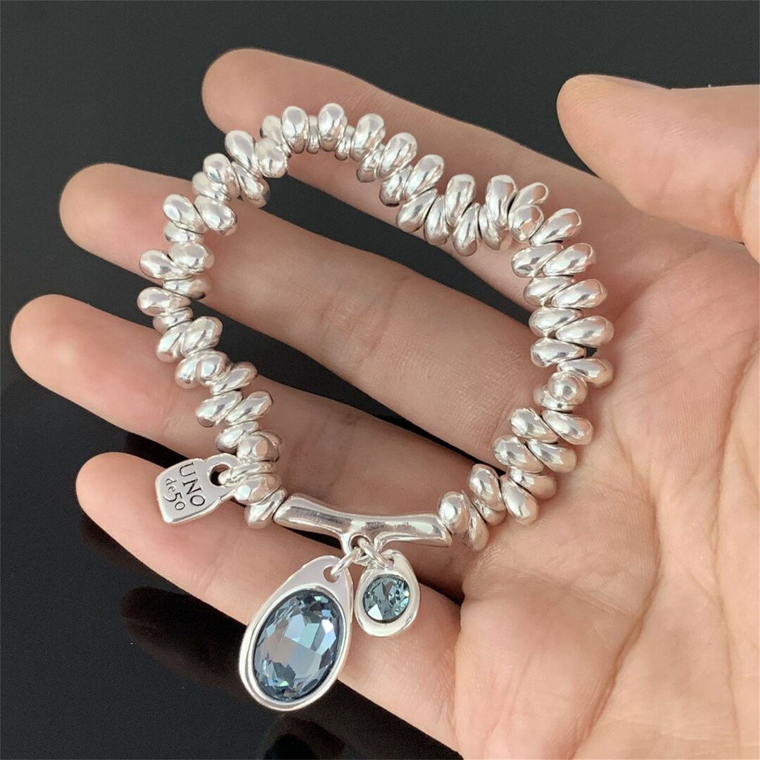 Silver PULSERA ECLIPSE Bracelet Blue Crystals Charms Silver-plated Beaded Bracelet uno De 50 ...