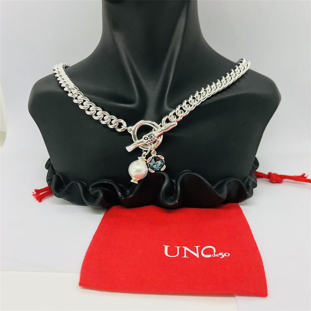 Uno De 50 Two Expearltional Neckalce Silver Chain Necklace With 2 Pearl ...