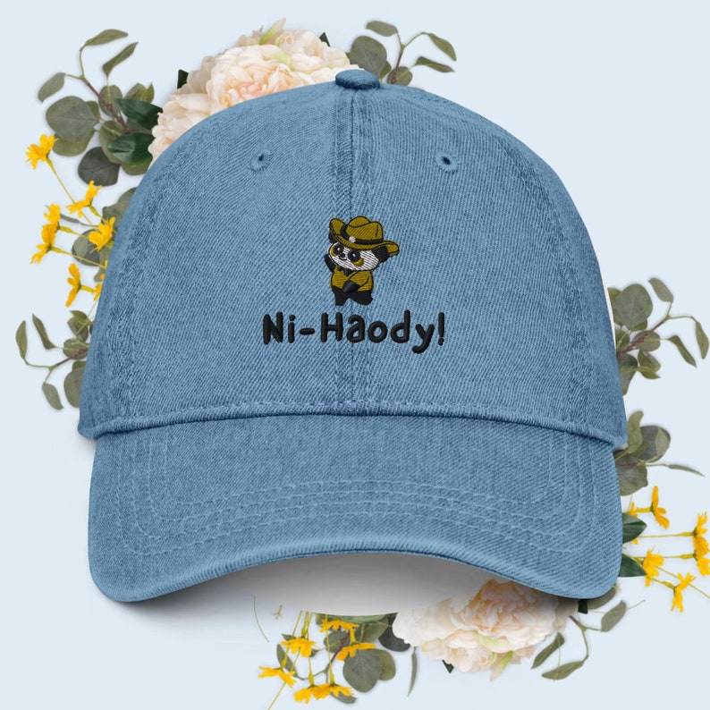 Ni Haody Cute Panda With Cowboy Hat Denim Embroidered Hat - Etsy