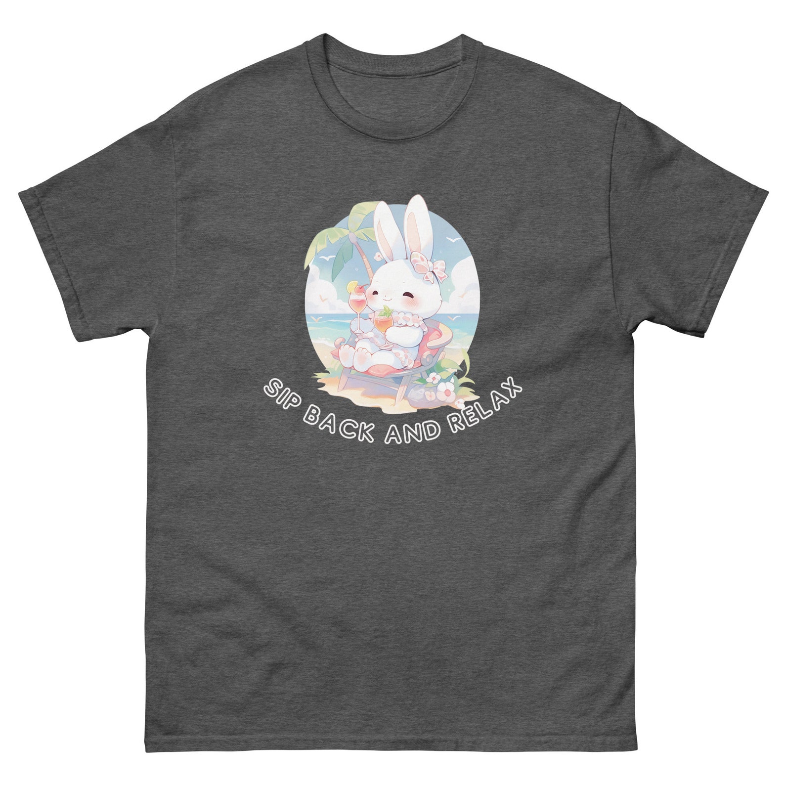 Cute Bunny Shirt Sip Back & Relax T Shirt Beach Cocktails Bunny Tee for ...