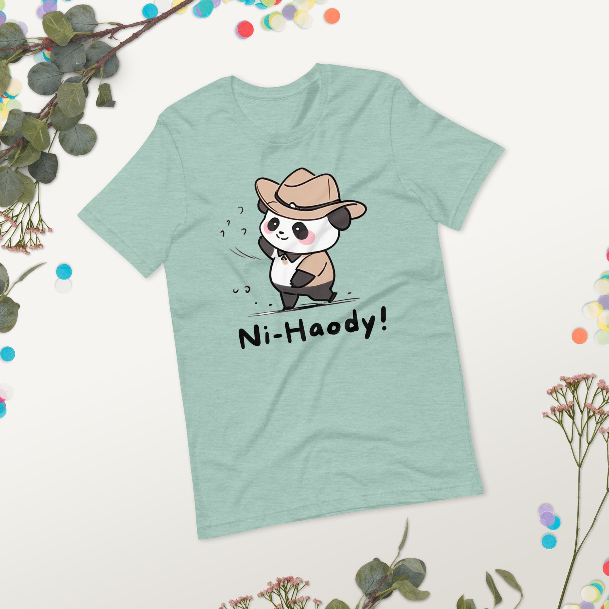 Ni Haody Cute Panda With Cowboy Hat T-shirt | Texas Chinese Howdy Pun ...
