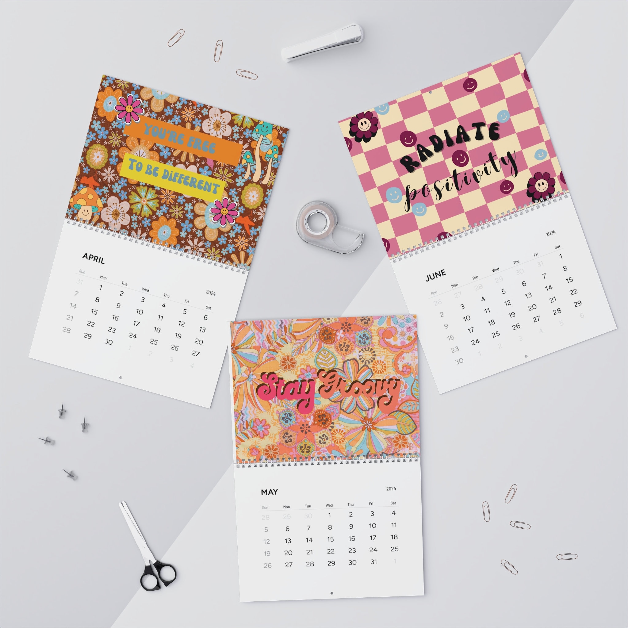 Groovy Retro Hippy Wall Art Calendar 2024 sold by Wei shao | SKU ...