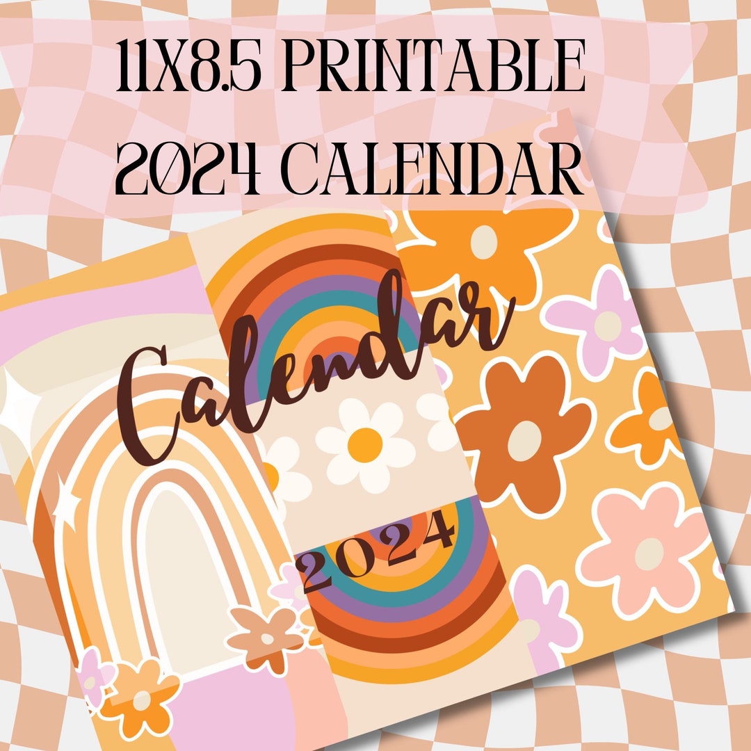 Groovy 2024 Calendar Retro Floral Digital Design Ready to - Etsy