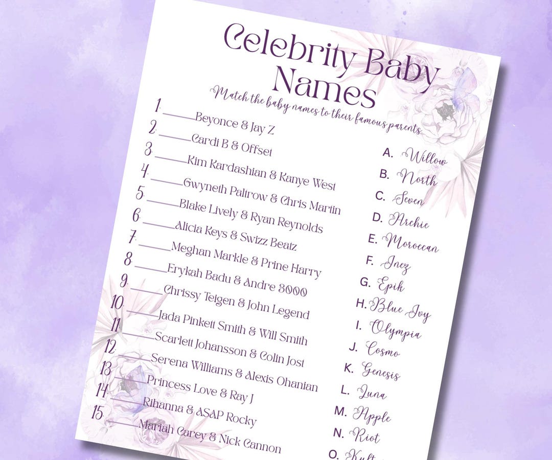 Printable Celebrity Baby Names Baby Shower Game With Answer Key - Etsy