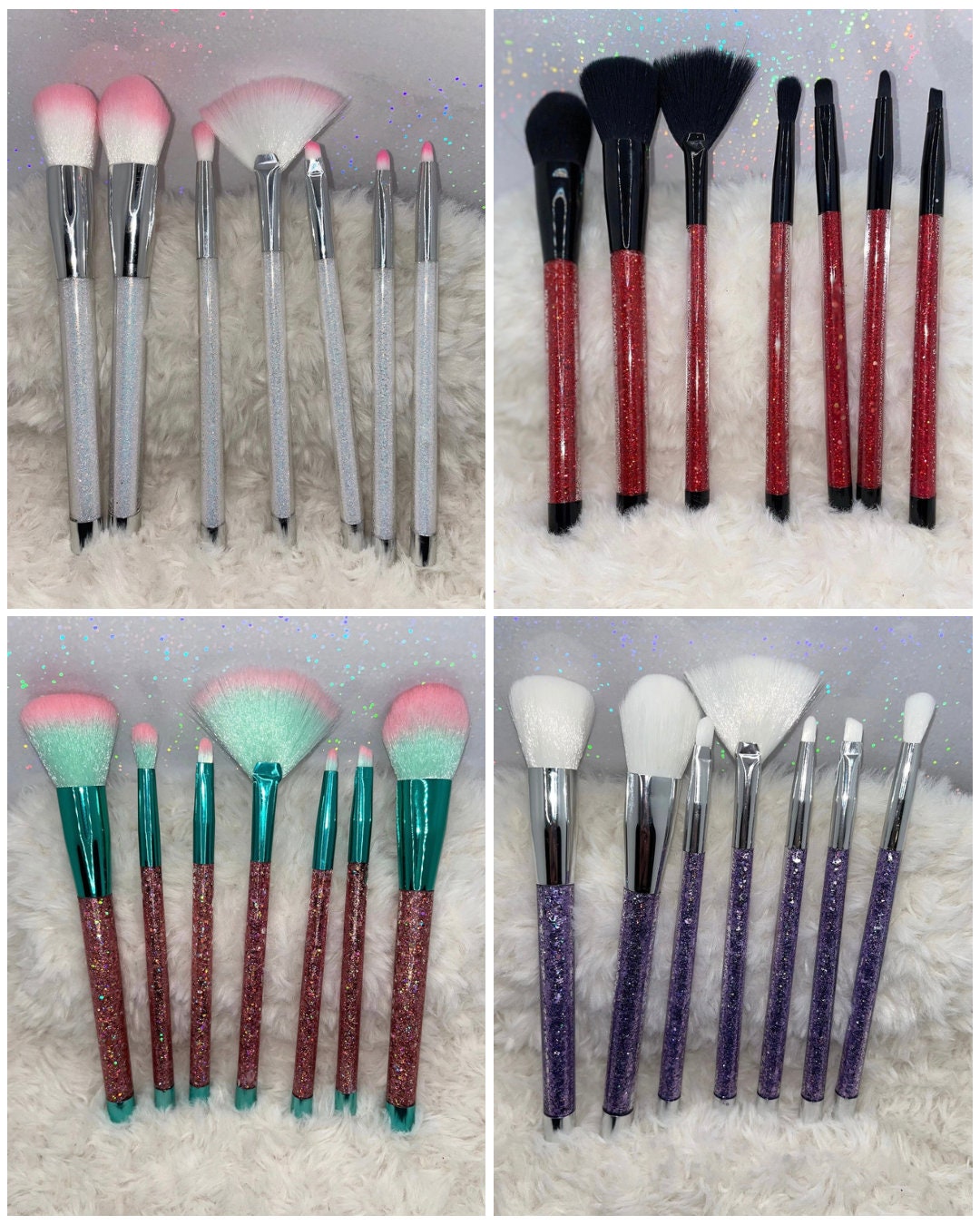 Glitter Makeup Brush Set 7pc Set Glitter Handle Brushes Makeup ...