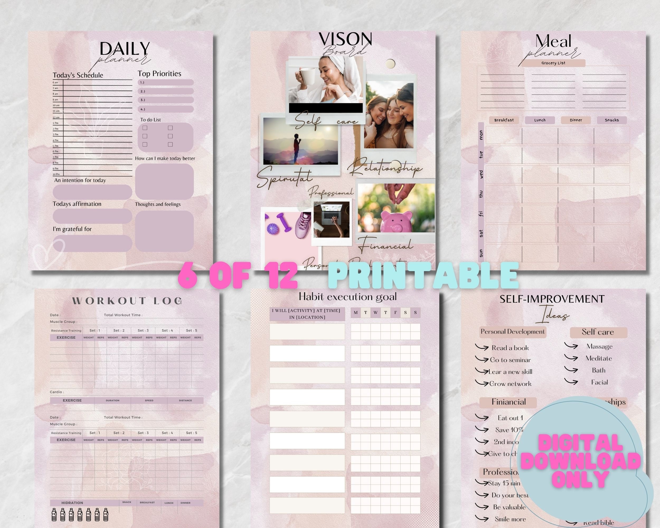 Ultimate Women's Self-care Digital Planner, Self Improvement Planner ...