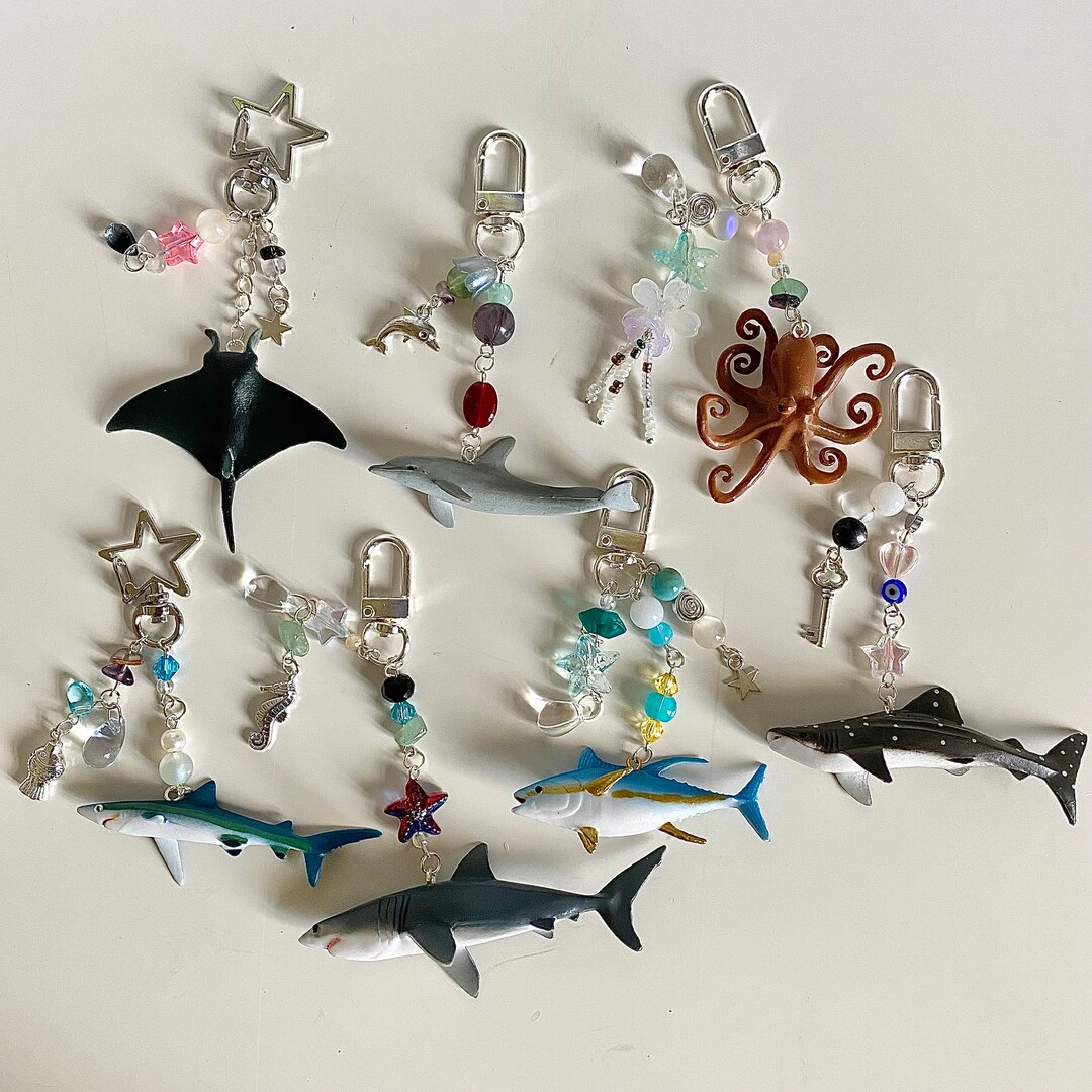 Sealife Aquamarine Beaded Keychains - Etsy