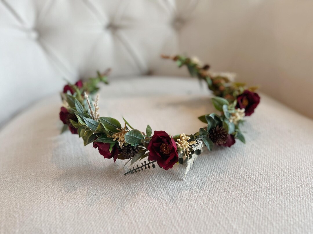 Wizarding Wedding Flower Crown | Cream, Tan, Maroon Flowers | Harry ...