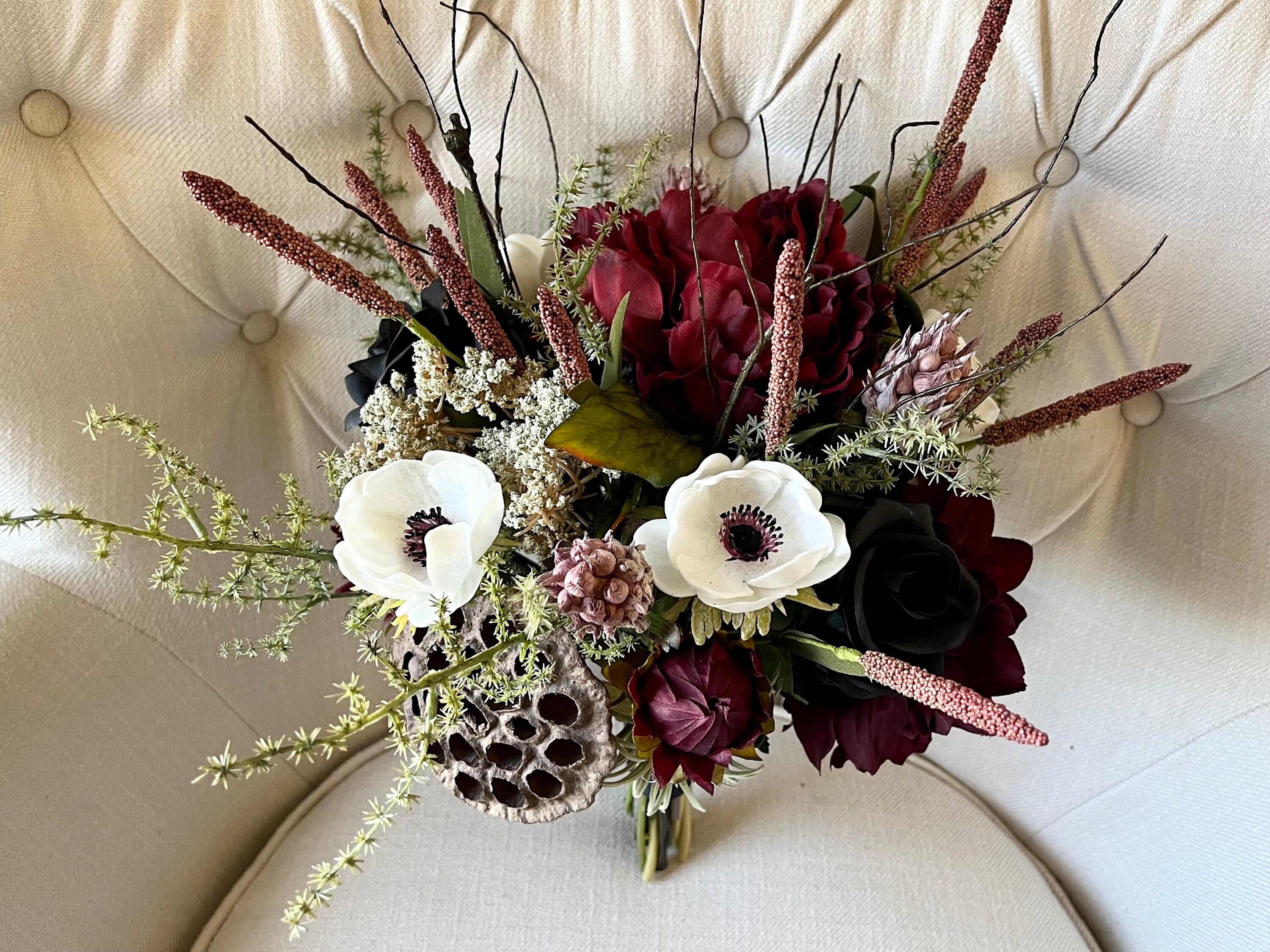 Boho/goth Bridal Bouquet Plus Boutt. Black Roses Greenery & Anemone ...
