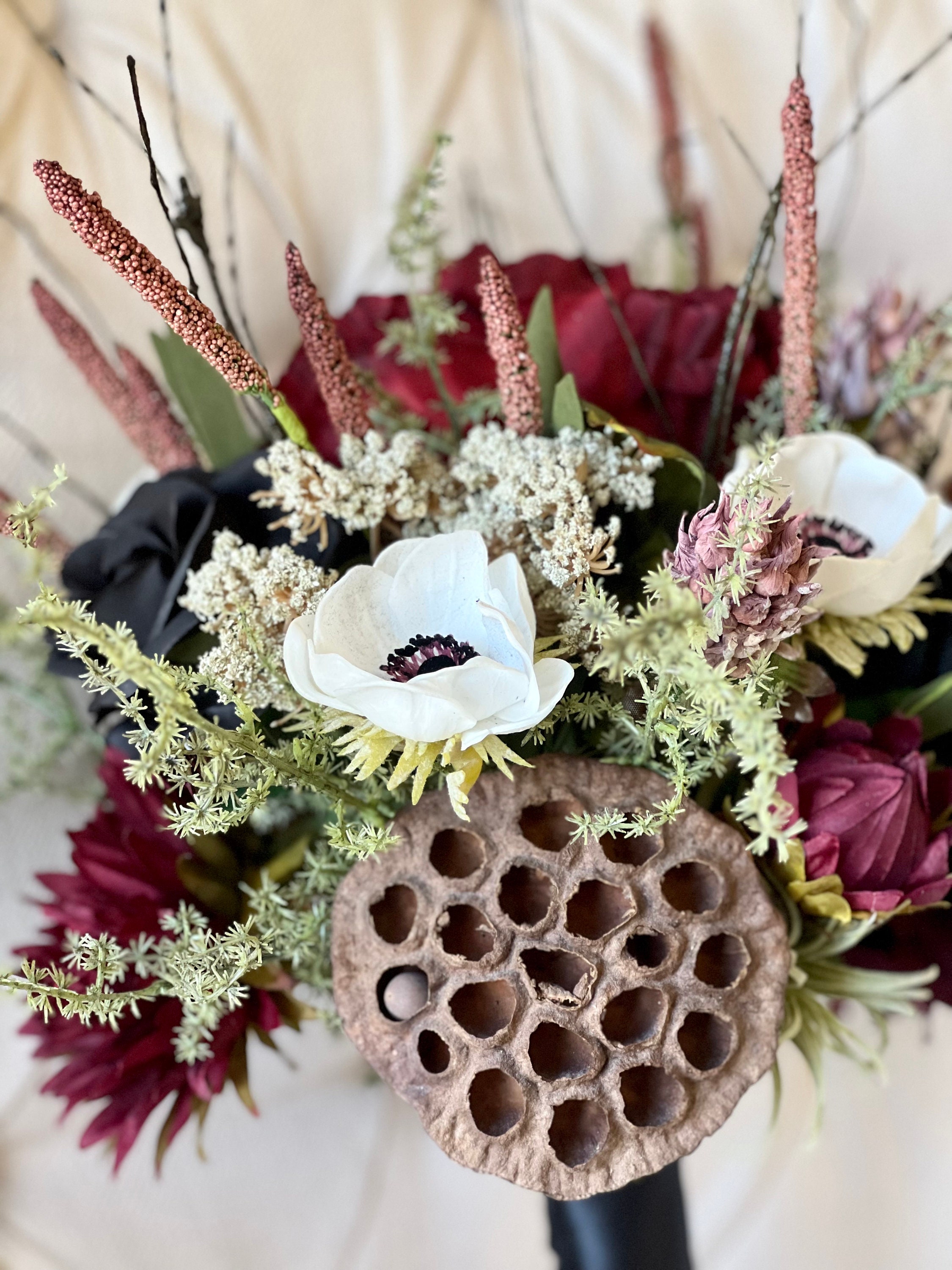 Boho/goth Bridal Bouquet Plus Boutt. Black Roses Greenery & Anemone ...