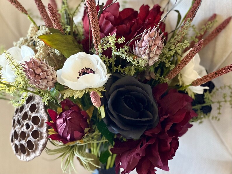 Boho/goth Bridal Bouquet Plus Boutt. Black Roses Greenery & Anemone ...