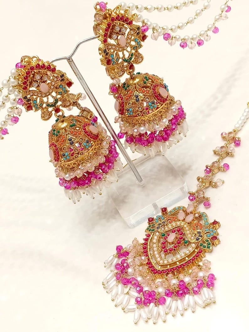 Nauratan Multi Stone Earrings Jhumkay Set/ Pakistani Jewelry/pakistani ...