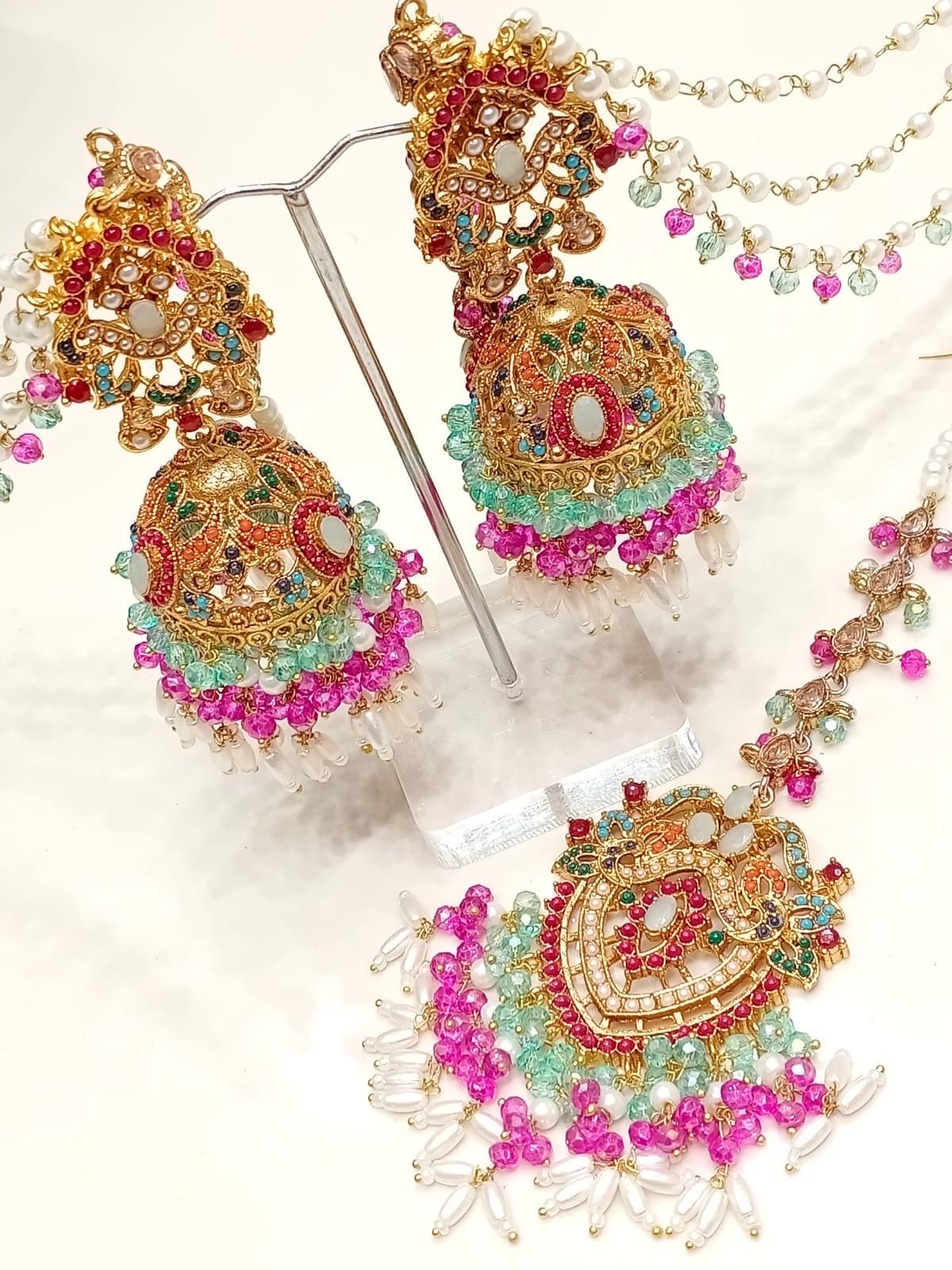 Nauratan Multi Stone Earrings Jhumkay Set/ Pakistani Jewelry/pakistani ...