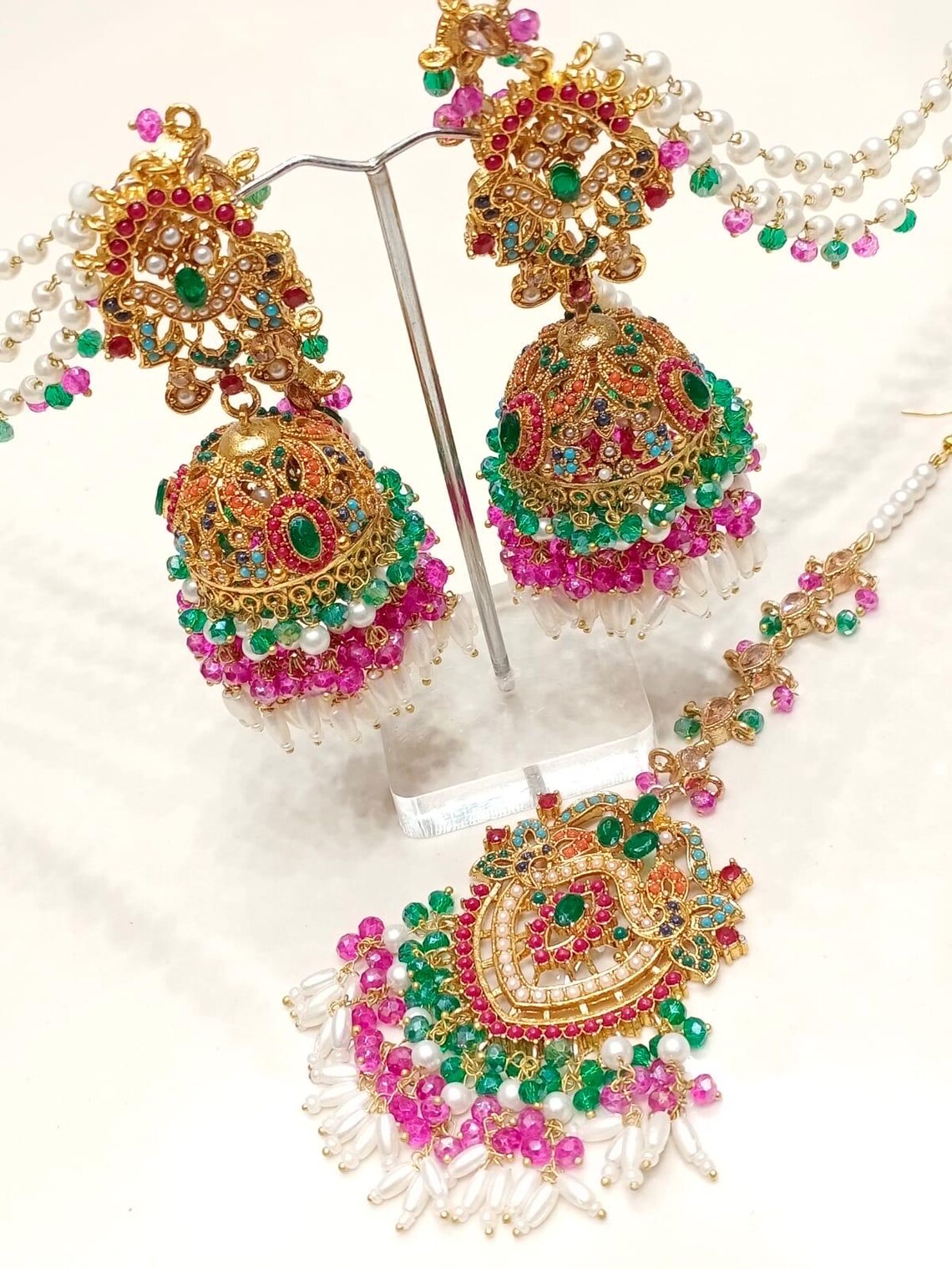 Nauratan Multi Stone Earrings Jhumkay Set/ Pakistani Jewelry/pakistani ...