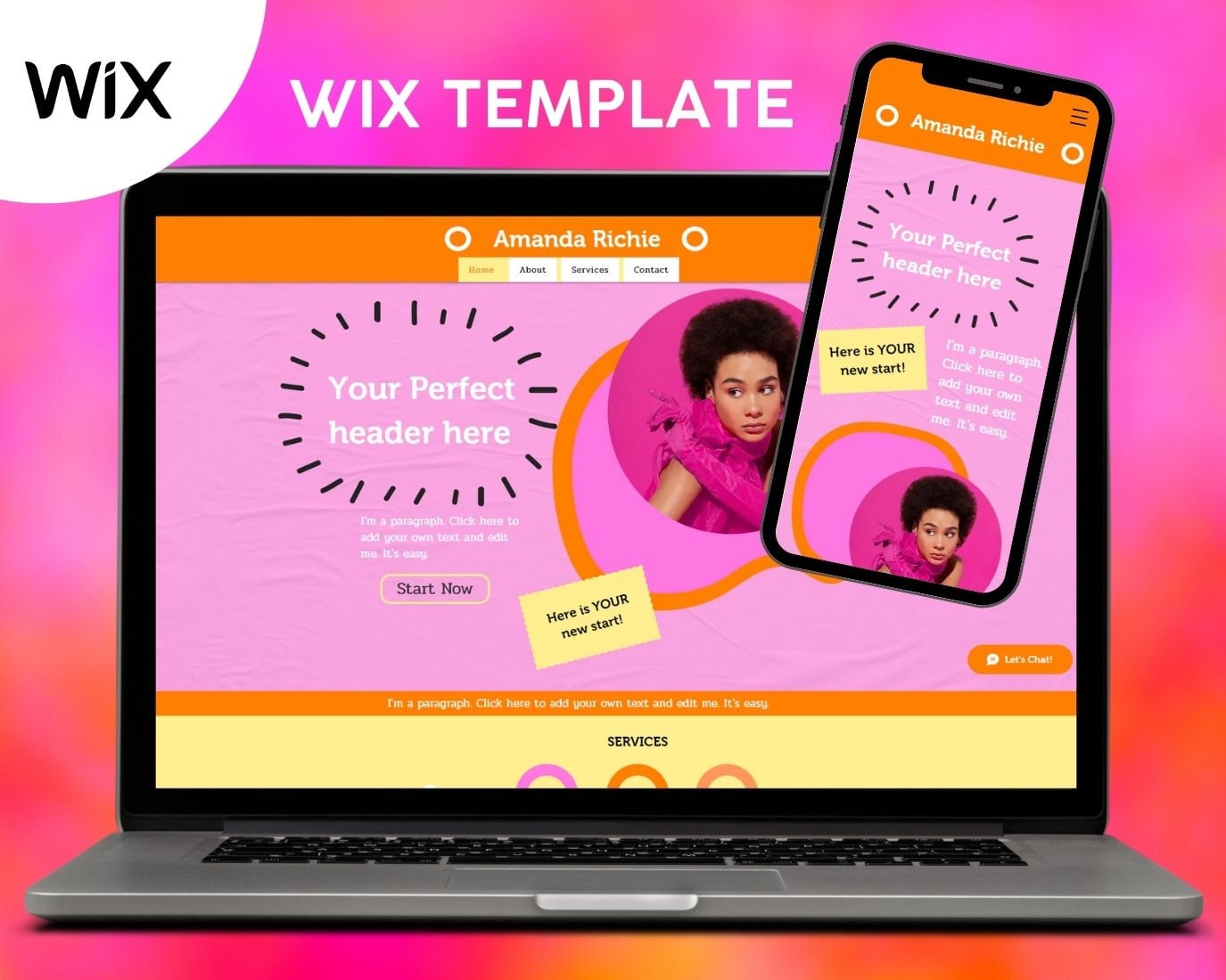 Wix Website Template Theme Pink Orange Cool Website Design Services and ...