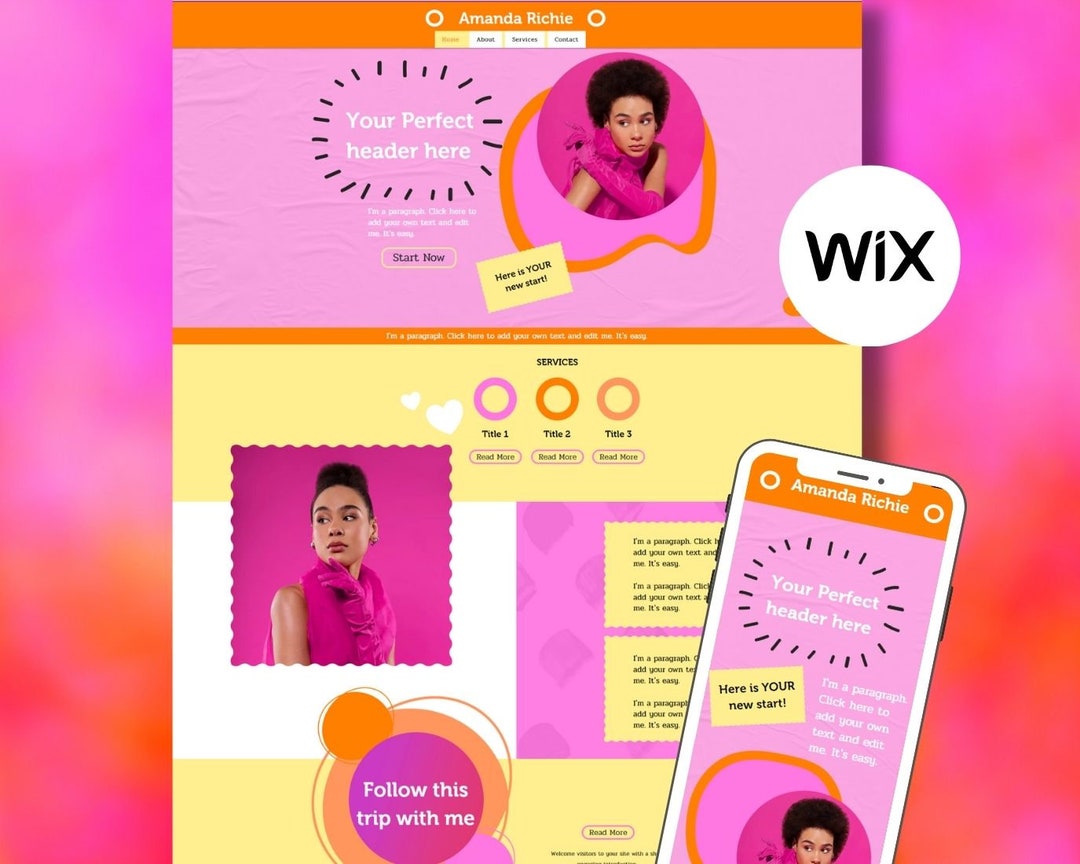 Wix Website Template Theme Pink Orange Cool Website Design Services and ...