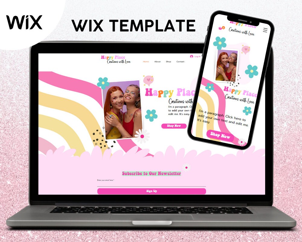 Wix Template Rainbow Happy Colors Colorful Pink Blue Wix Website Theme ...
