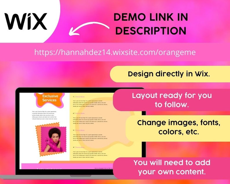 Wix Website Template Theme Pink Orange Cool Website Design Services and ...