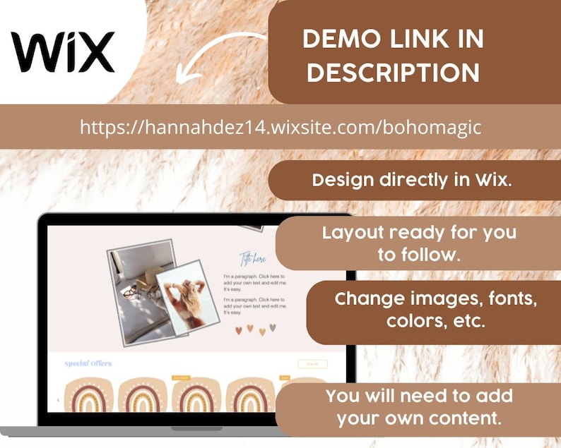 Wix Website Boho Retro Template Bright Colorful Template Made for Web Shop Small Business and ...