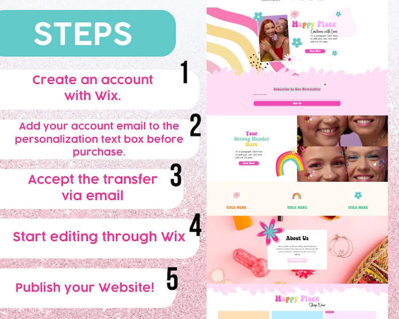 Wix Template Rainbow Happy Colors Colorful Pink Blue Wix Website Theme ...
