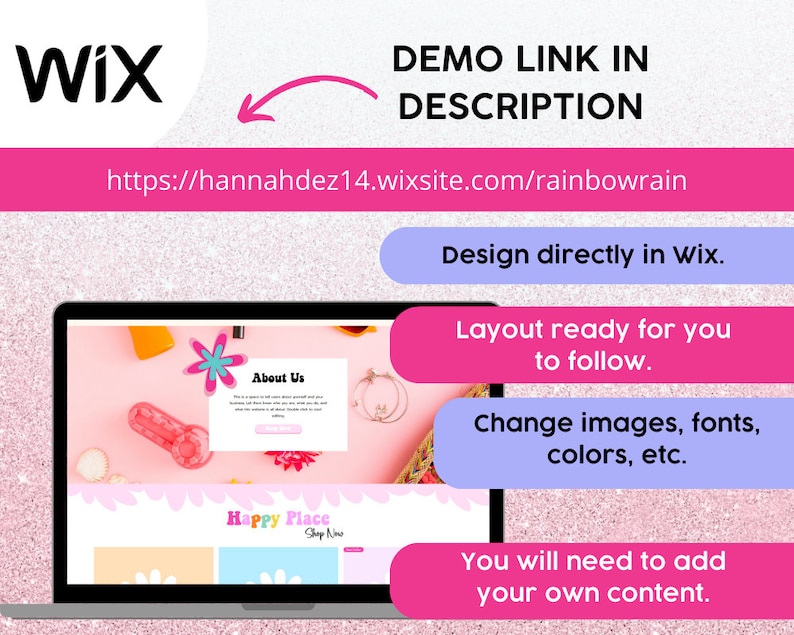 Wix Template Rainbow Happy Colors Colorful Pink Blue Wix Website Theme Customizable Wix Web Shop ...