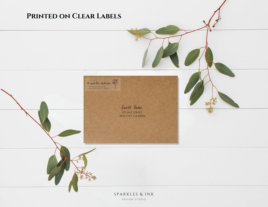 Wildflower Bouquet Wedding Address Label Template- Editable Design ...