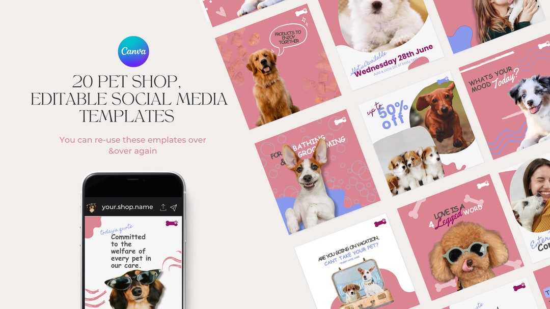 Editable Pet Shop Social Media Post Templates - Etsy