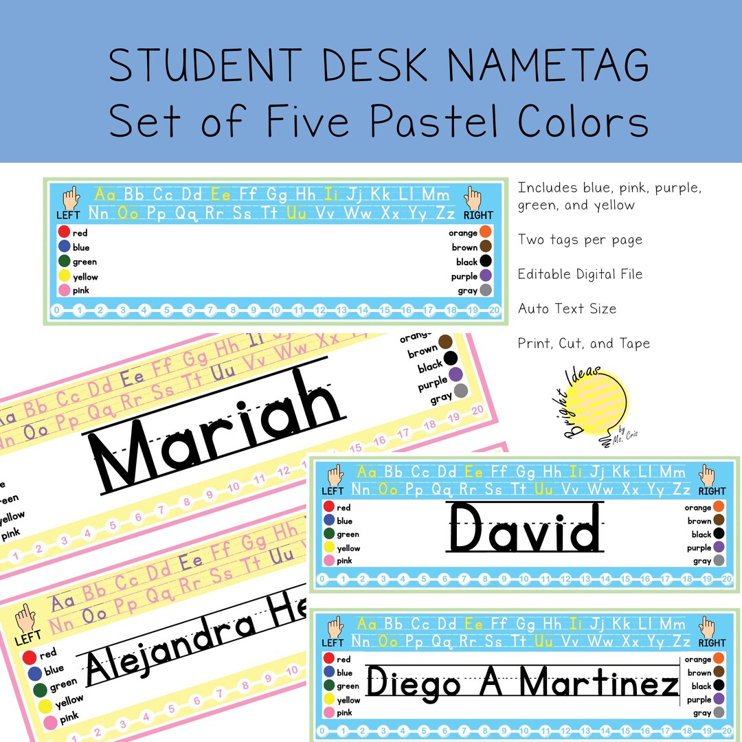 Student Desk Nametag Set of Five Pastel Colors - Etsy