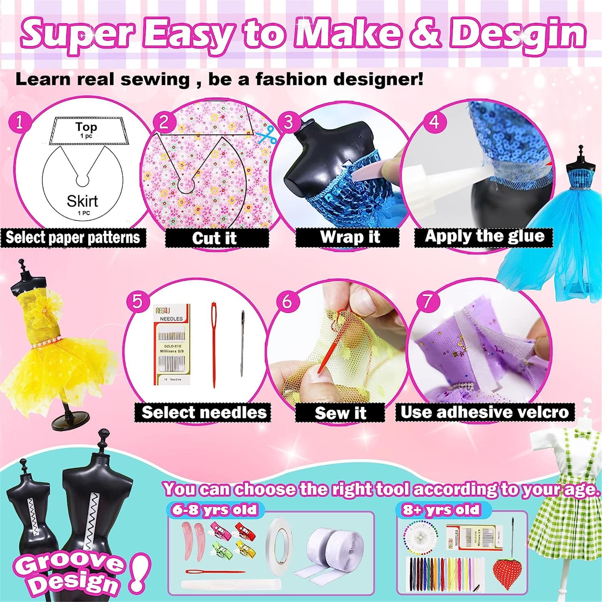 Fashion Design Kit for Girls, Sewing Kit for Kids, DIY Arts & Crafts ...