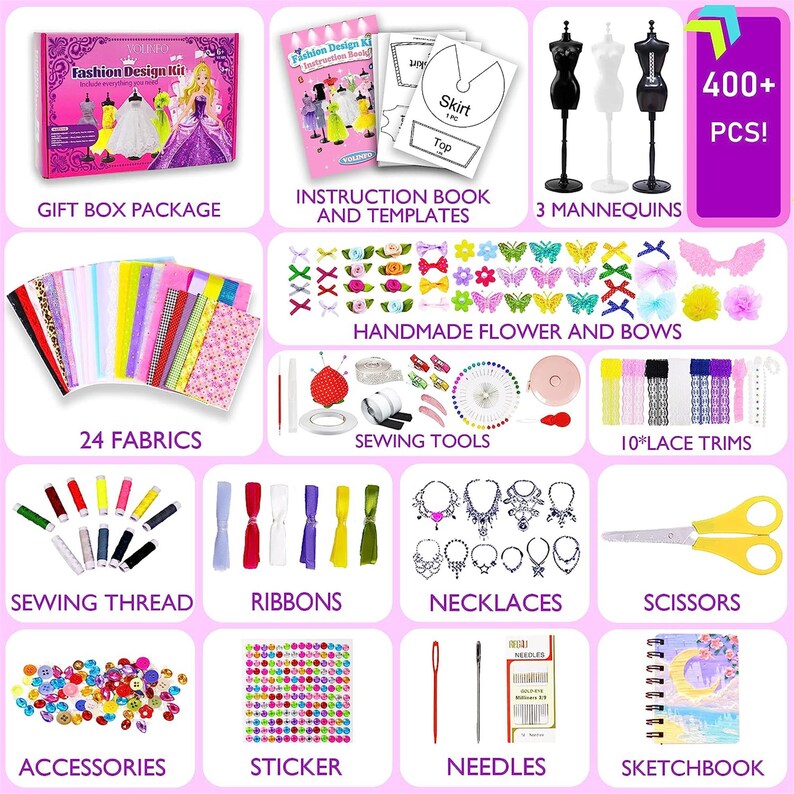 Fashion Design Kit for Girls, Sewing Kit for Kids, DIY Arts & Crafts ...