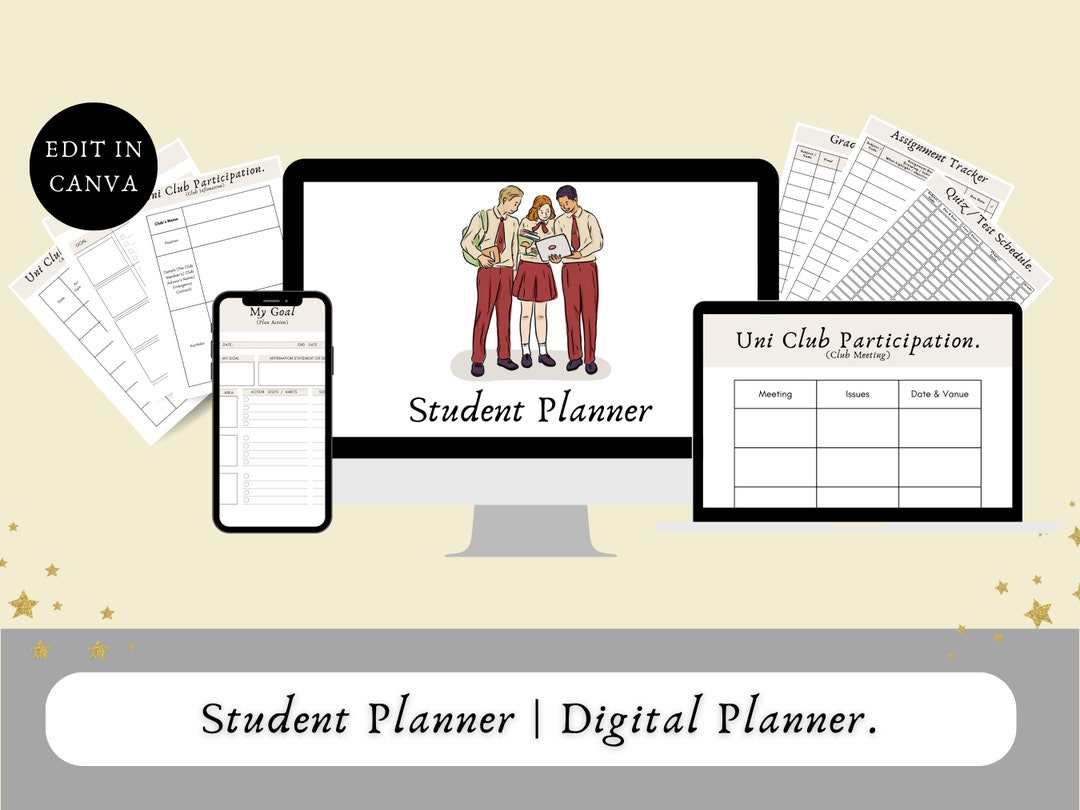 Digital Student Planner Printable College Organizer, Canva Templates ...