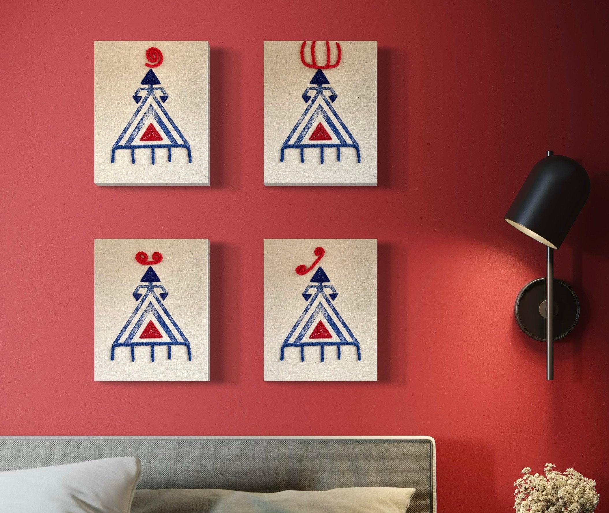 Elibelinde Series With Rake Hat/ Block Printed Wall Art / Crochet Wall ...