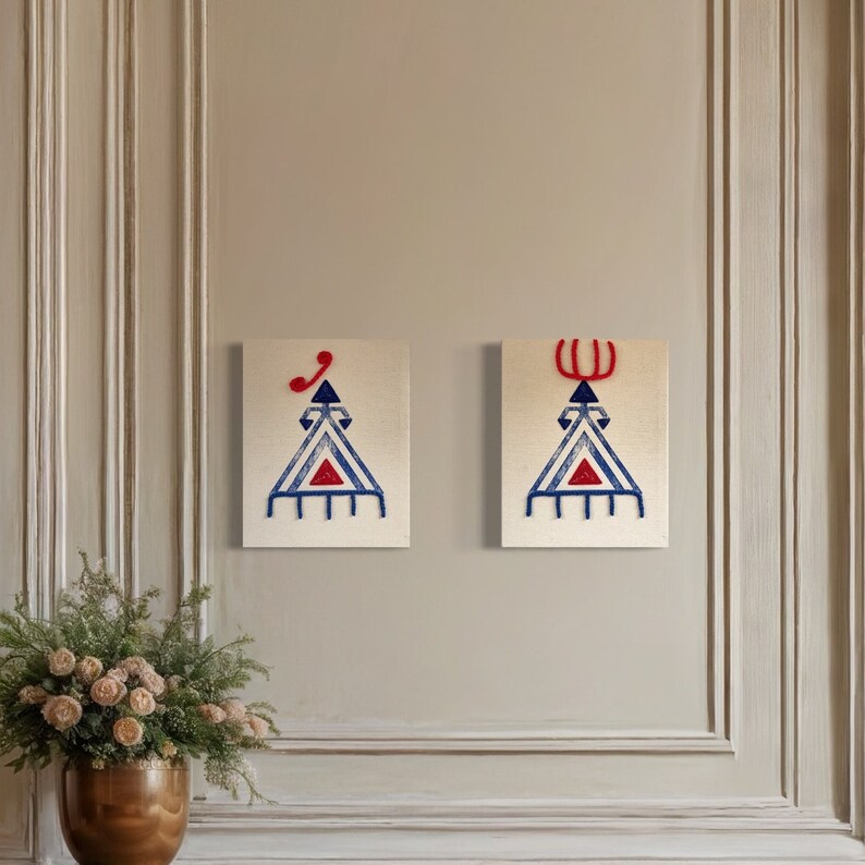 Elibelinde Series With Rake Hat/ Block Printed Wall Art / Crochet Wall ...