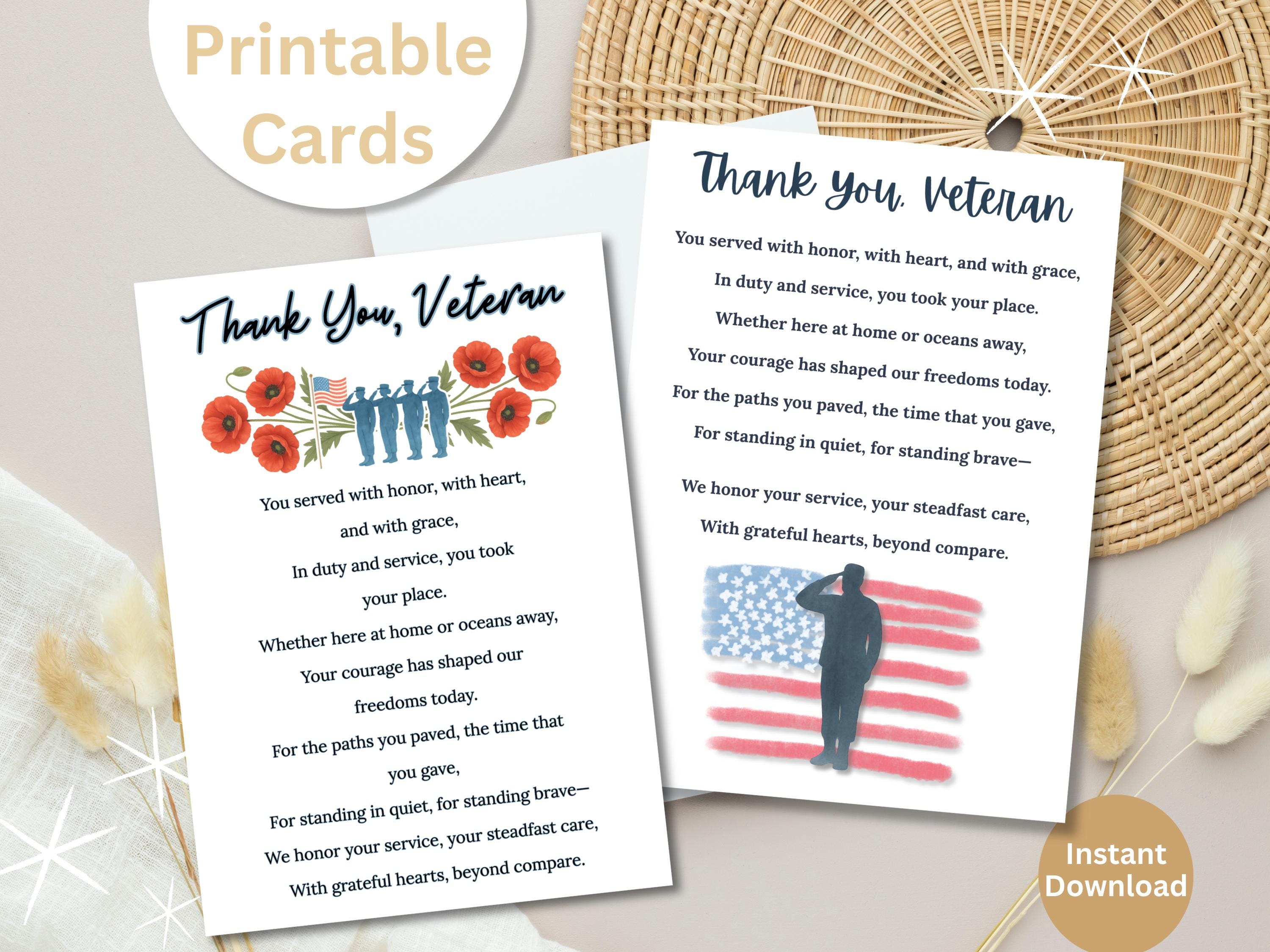Printable Veterans Thank You Cards | Patriotic Card Bundle With Poems ...