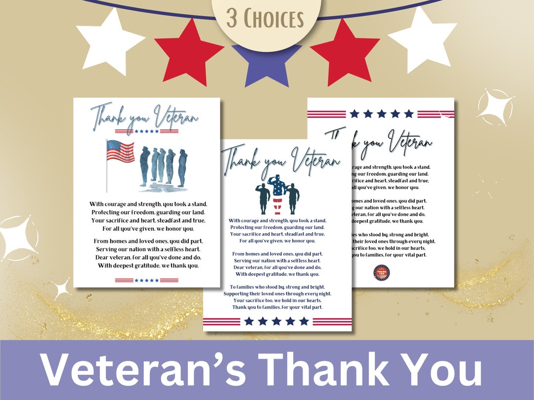 Veteran Thank You Printable Thank a Veteran Card Veteran Recognition ...