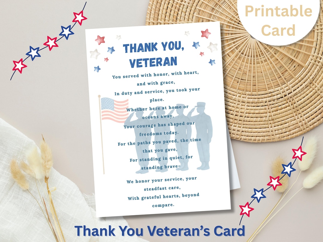 Patriotic Veteran Thank You Card | Printable Military Appreciation Card ...