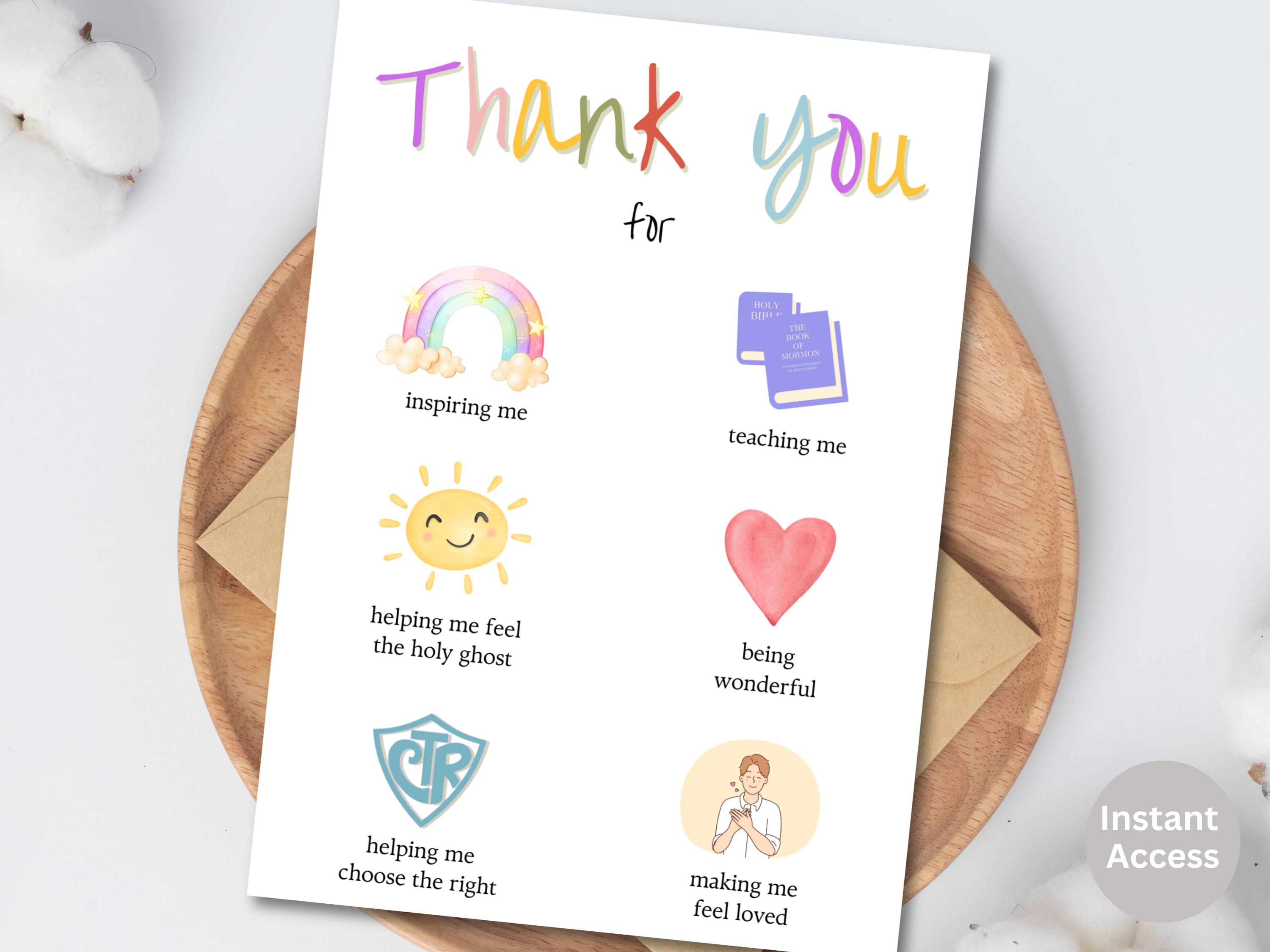 LDS Teacher Thank You Card – Printable Primary Gift - Etsy