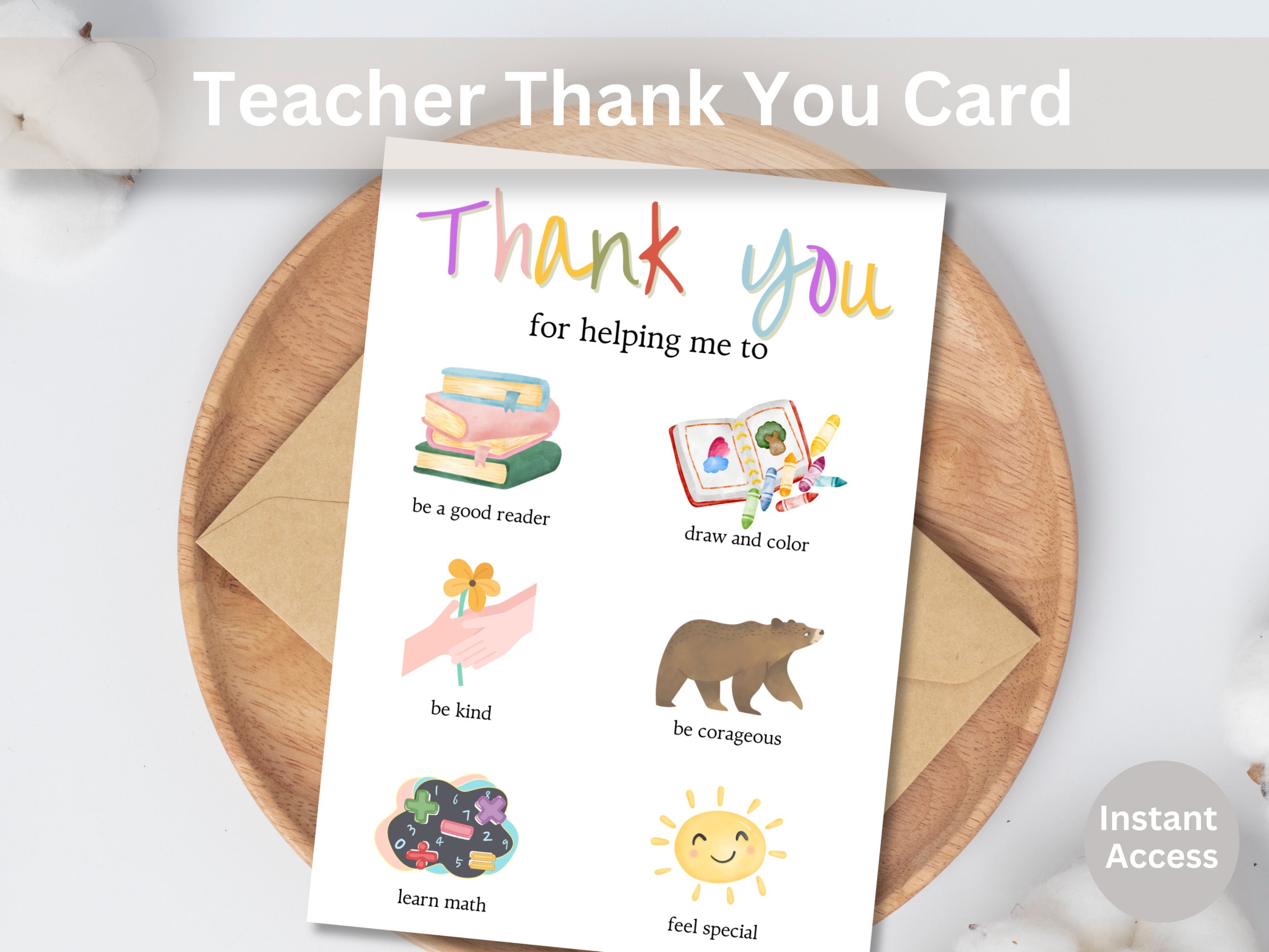 Printable Teacher Thank You Card Teacher Appreciation Printable Digital ...