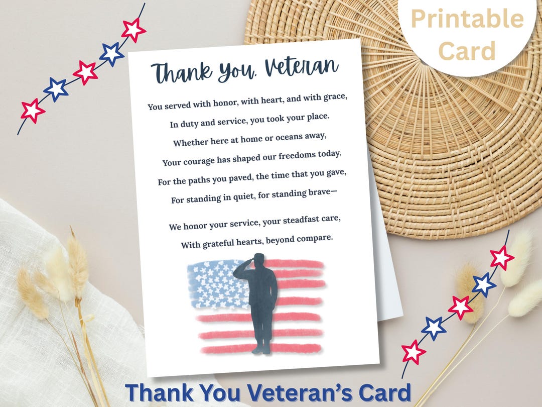 Veteran Thank You Card | Patriotic Poem Digital Download | Military ...