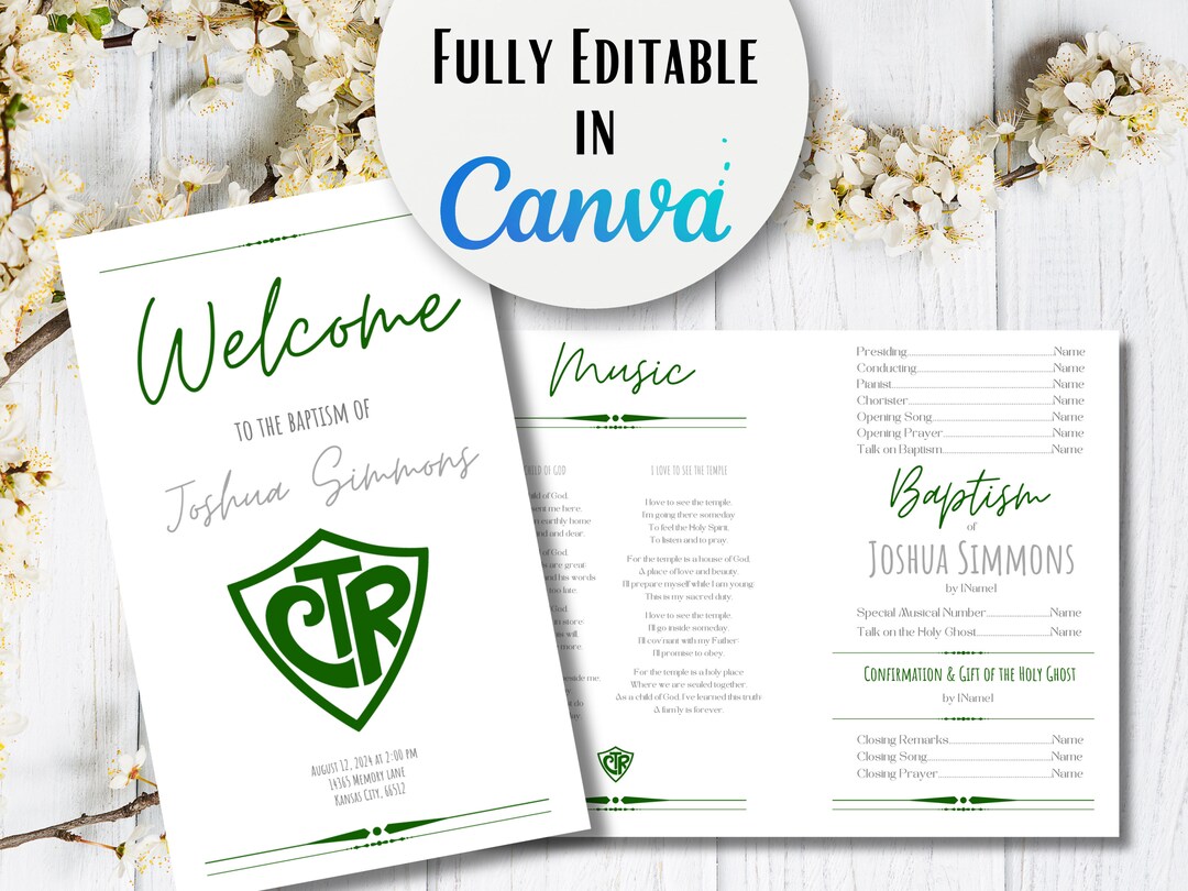 CTR Baptism Program Boy: Customizable LDS Template (canva, Digital ...