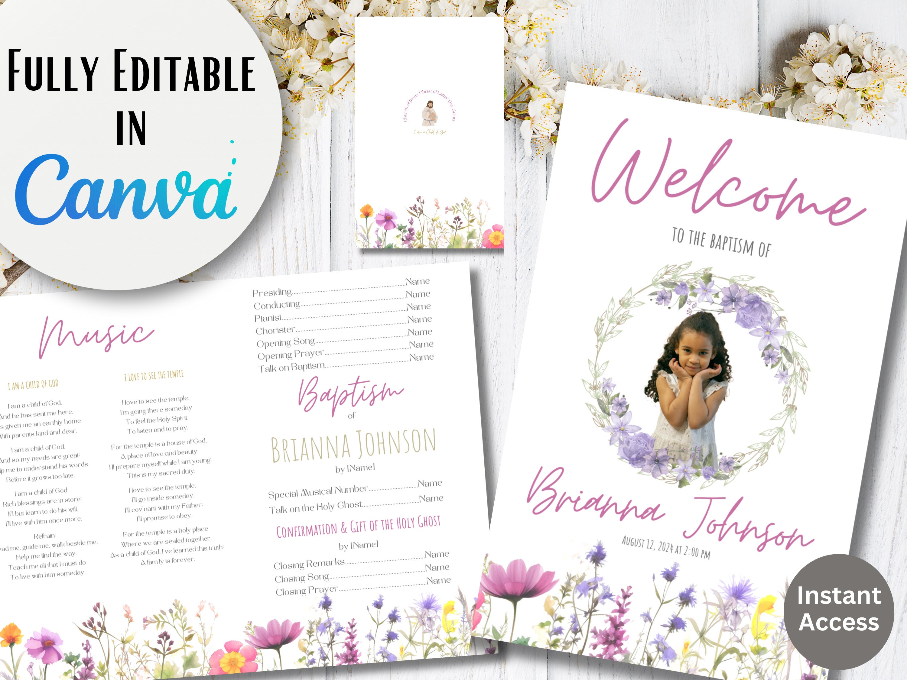 Baptism Program Template Printable Baptism Program Wildflower Baptism ...
