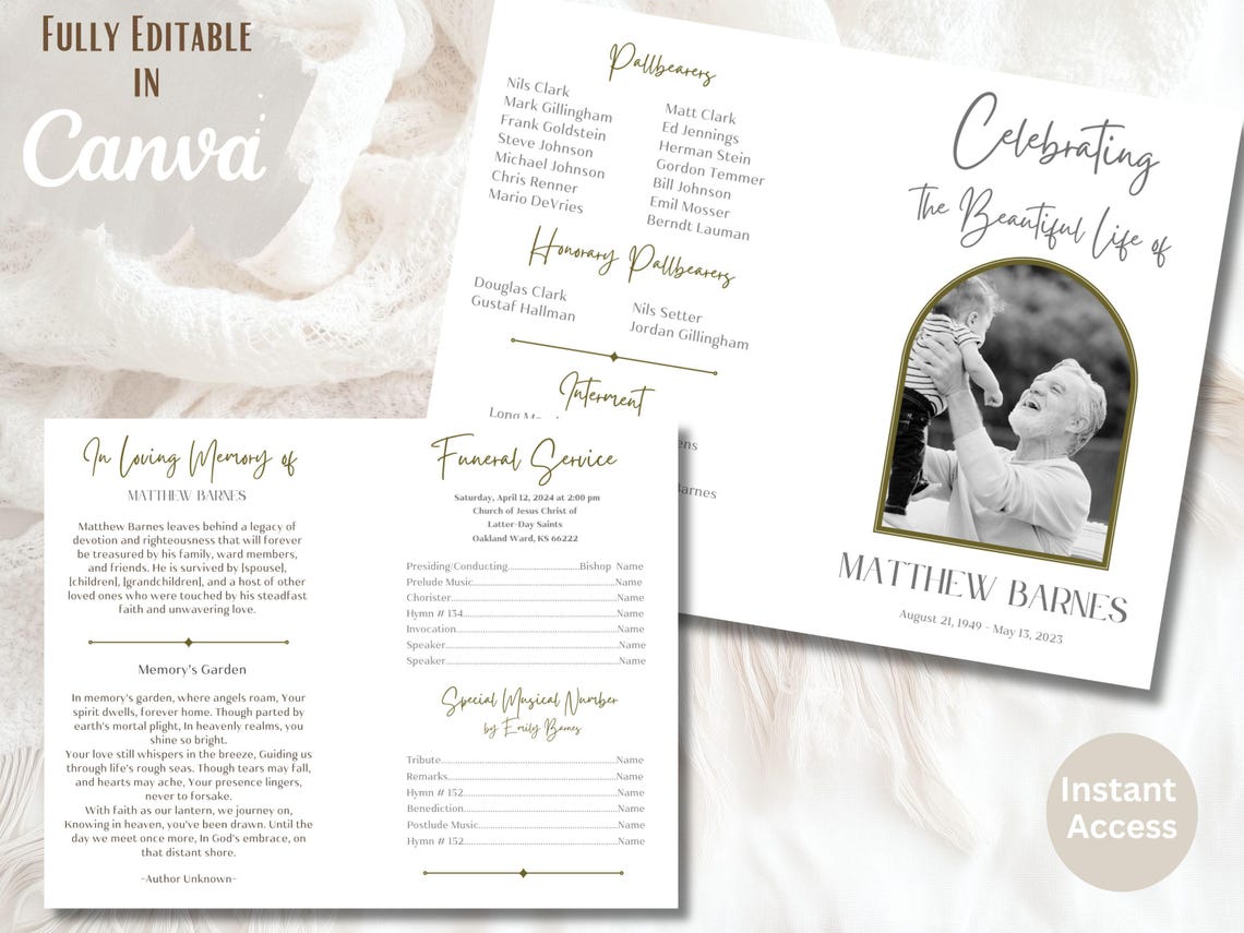 LDS Funeral Program Template: Editable Celebration of Life Obituary ...