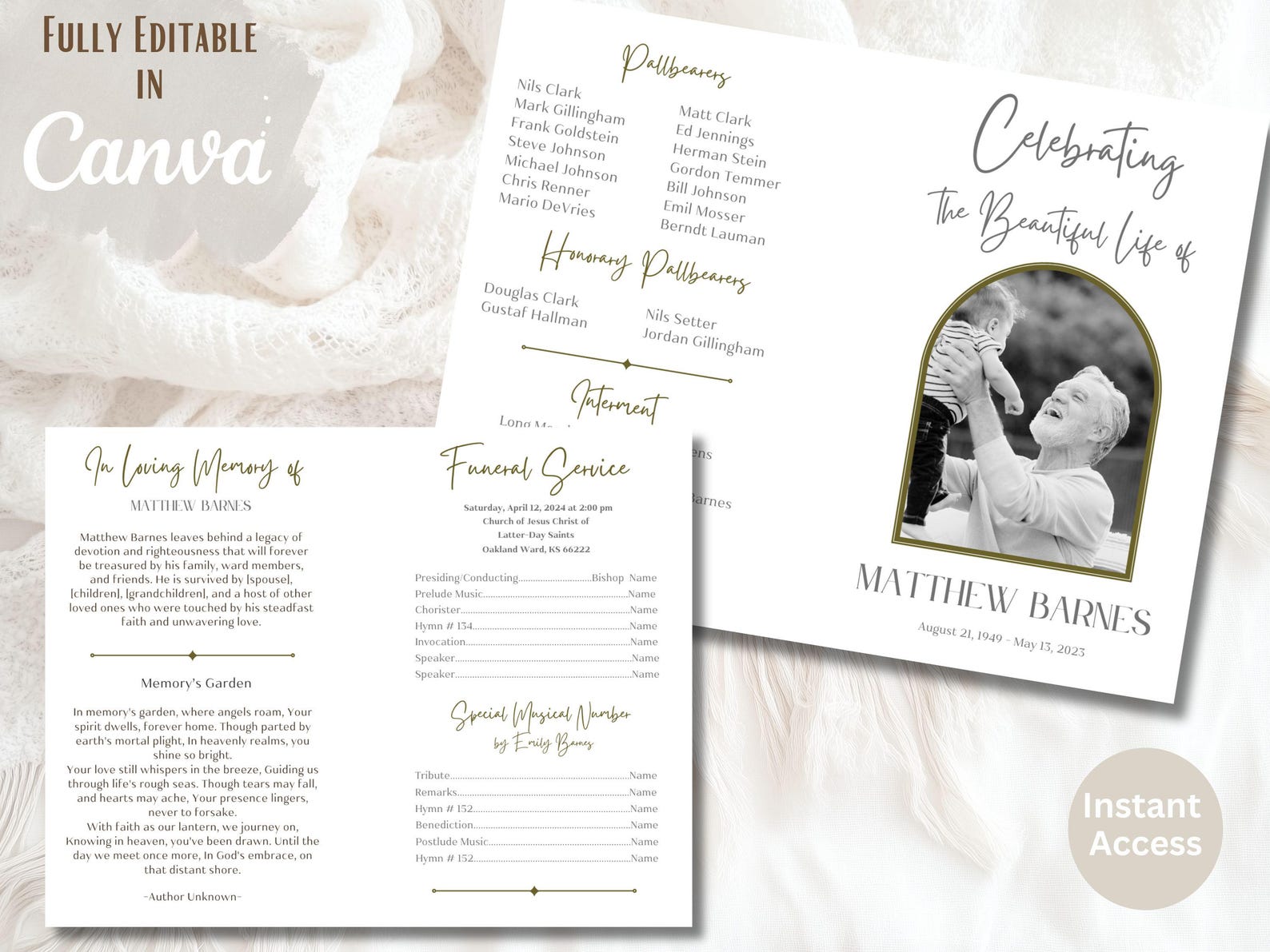 LDS Funeral Program Template: Editable Celebration of Life Obituary ...