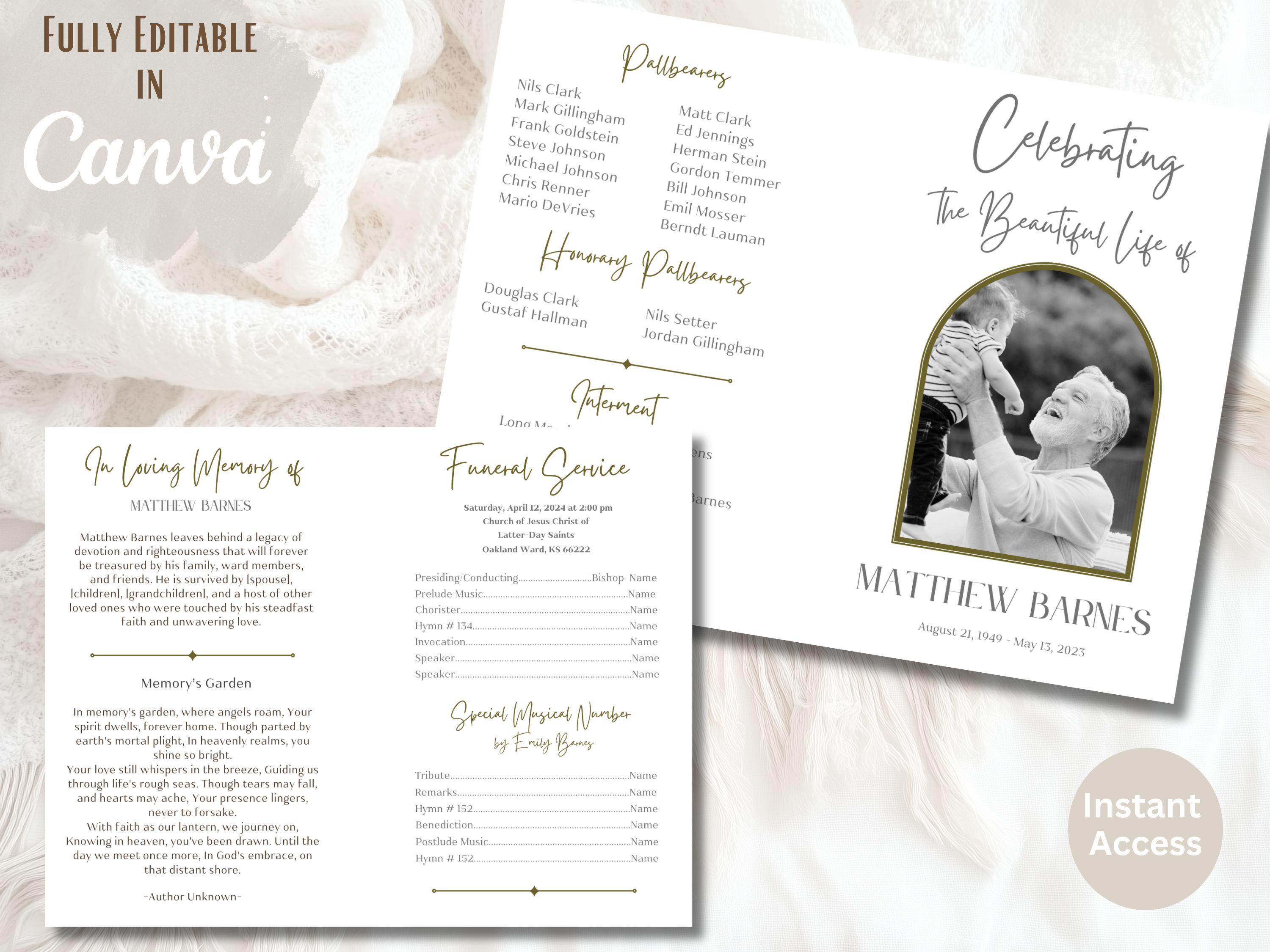 LDS Funeral Program Template: Editable Celebration of Life Obituary ...