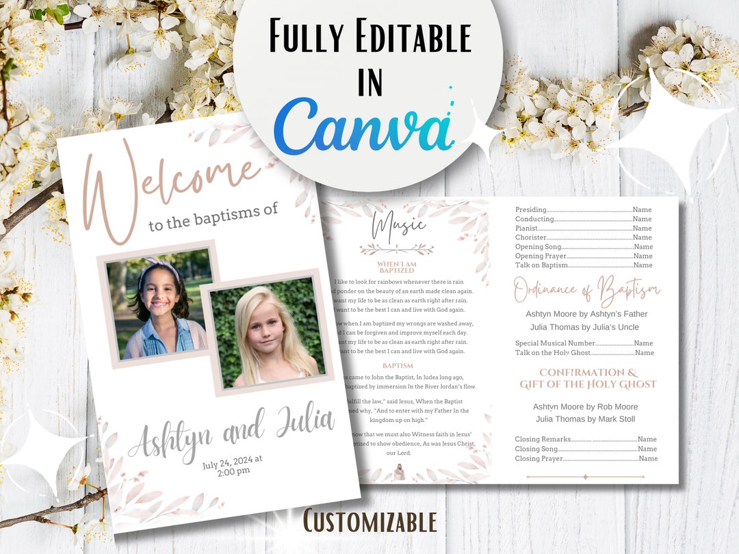 Dual Baptism Program Girl LDS Combined Baptism Program Printable ...