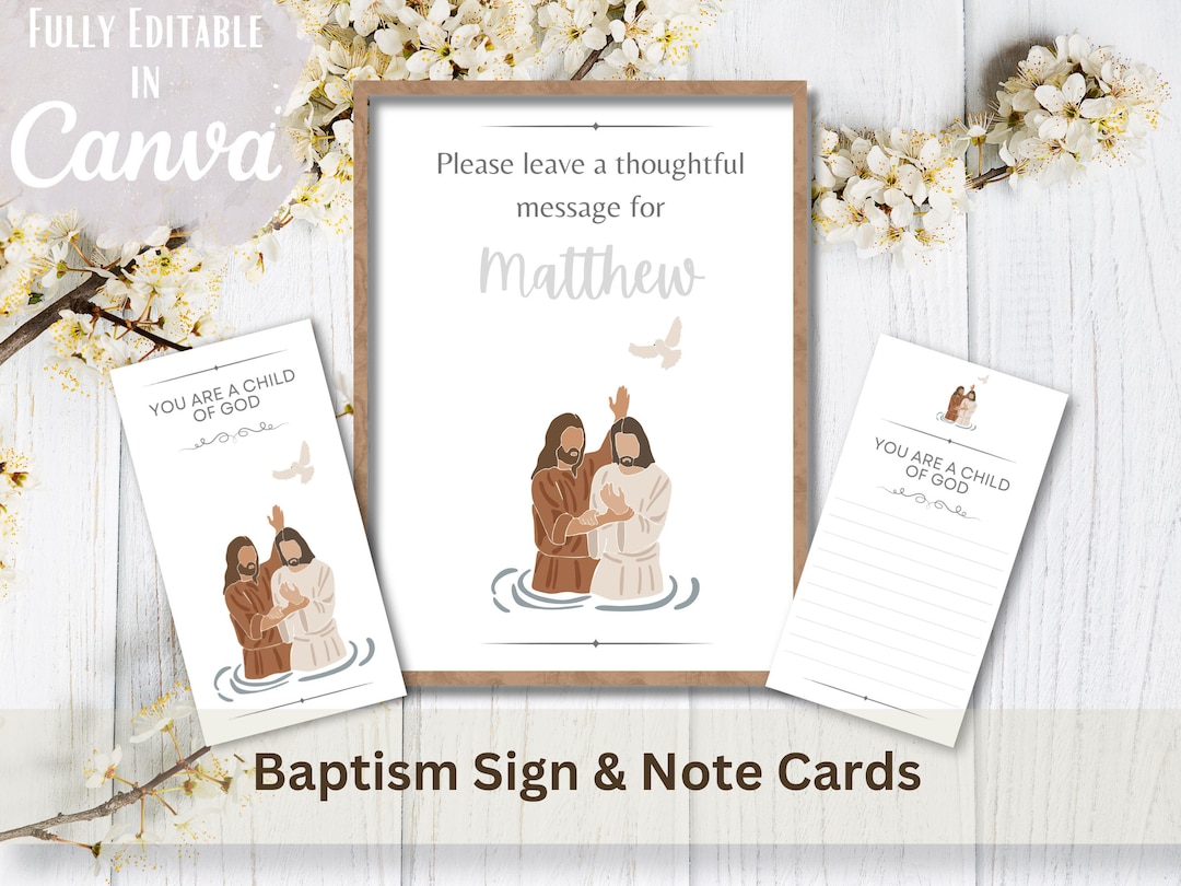 LDS Baptism Note Cards & Sign: Editable Canva Template (digital ...